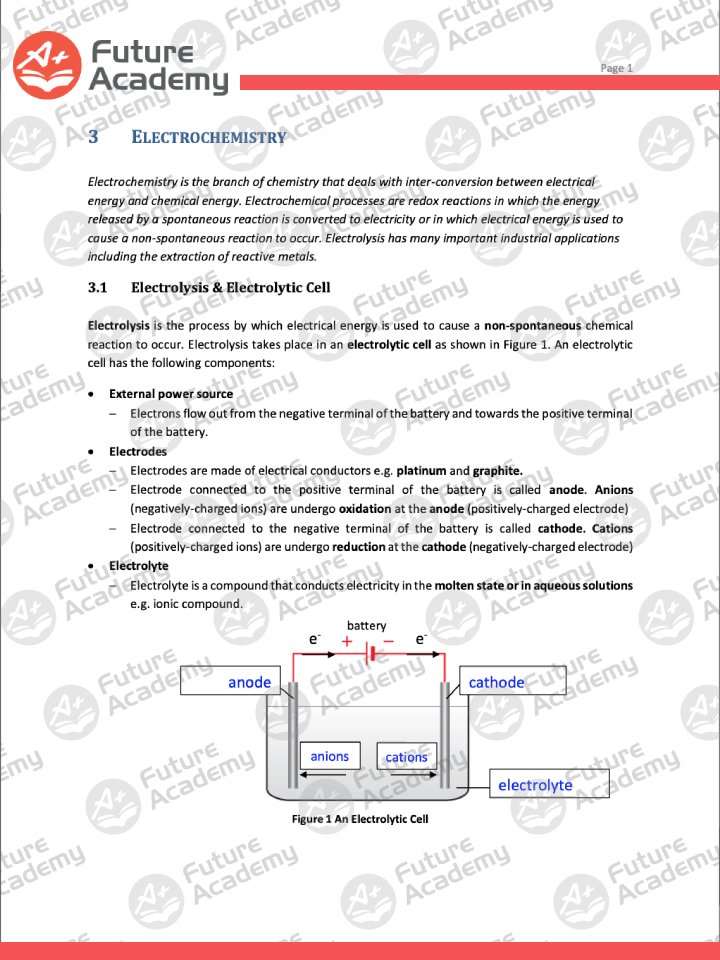 Sec 4 Chemistry Sample Notes: Electrochemistry